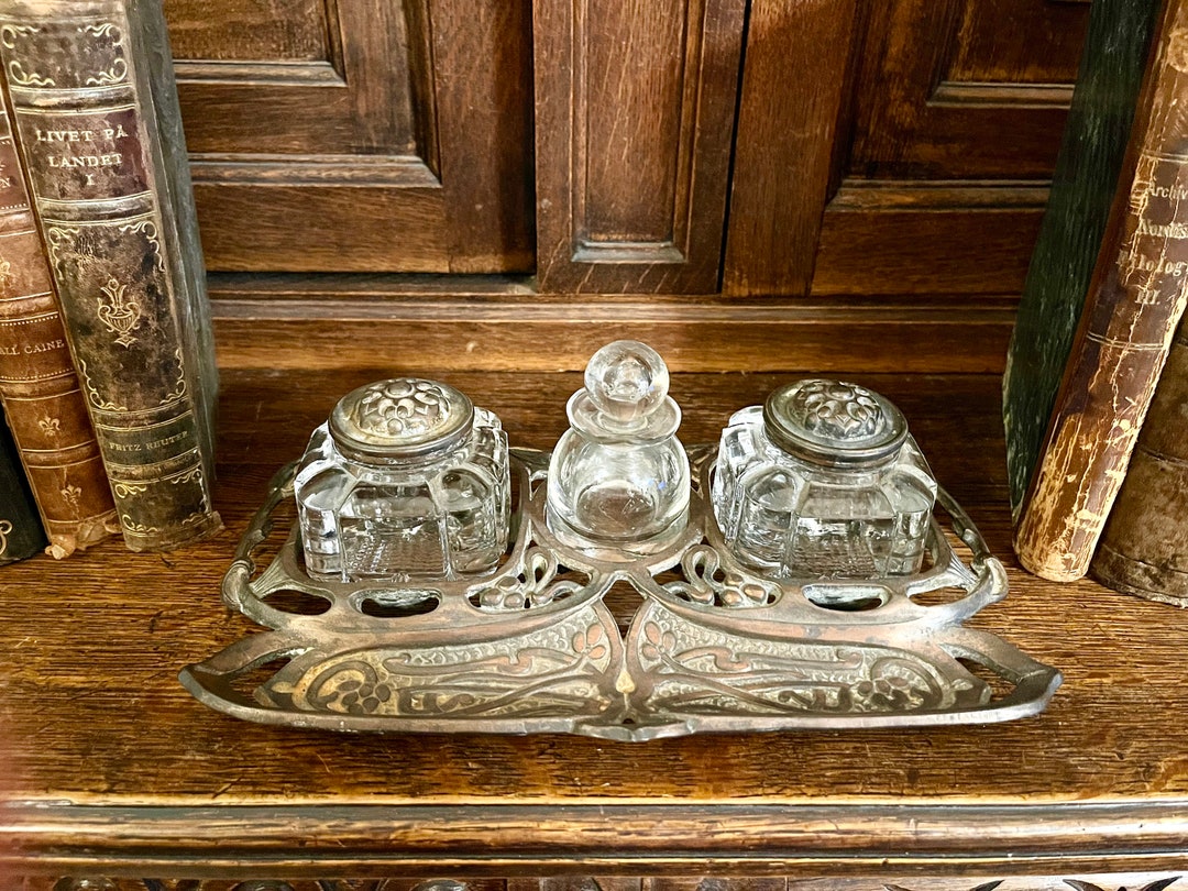 Antique Inkwell Ink Pots Art Nouveau Copper Patina Early 1900's - Etsy