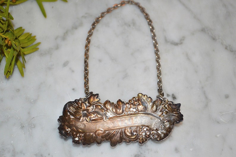 Vintage English Decanter Label Silver Plated Grapes Bottle Tag Blagden ...