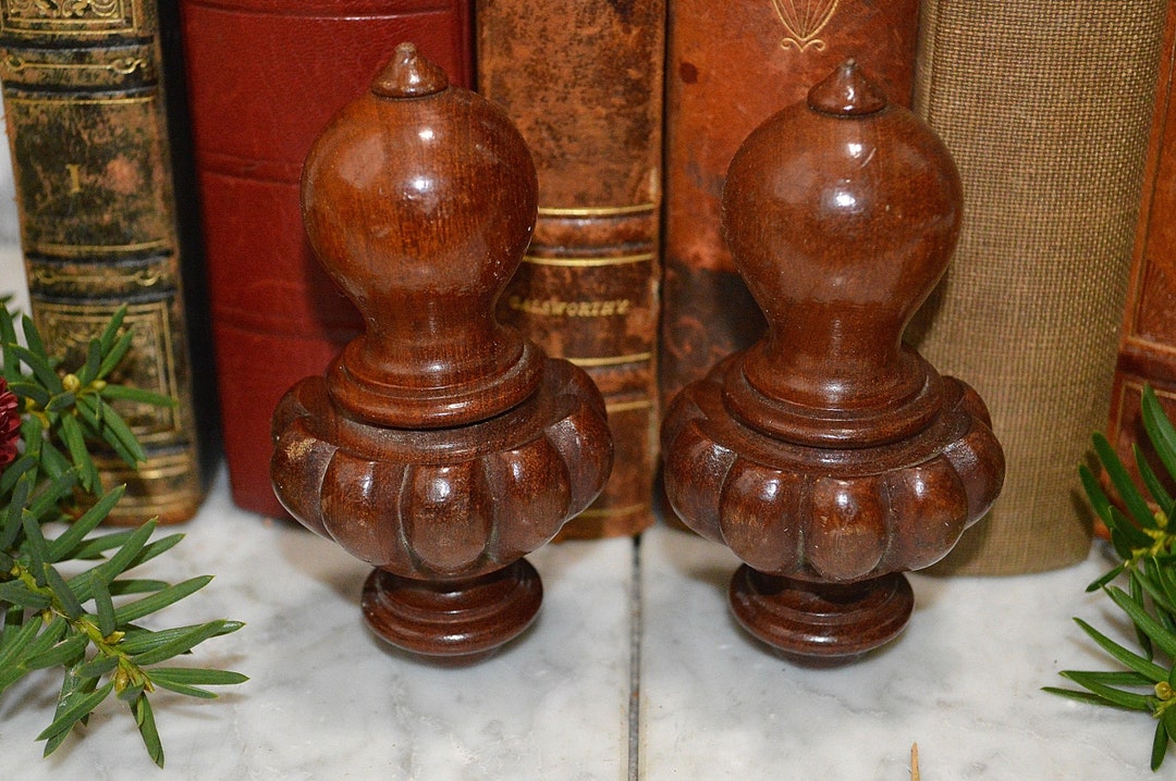 Antique French Pair Drapery Cord Pulls Keepers Turned Carved Wood ...