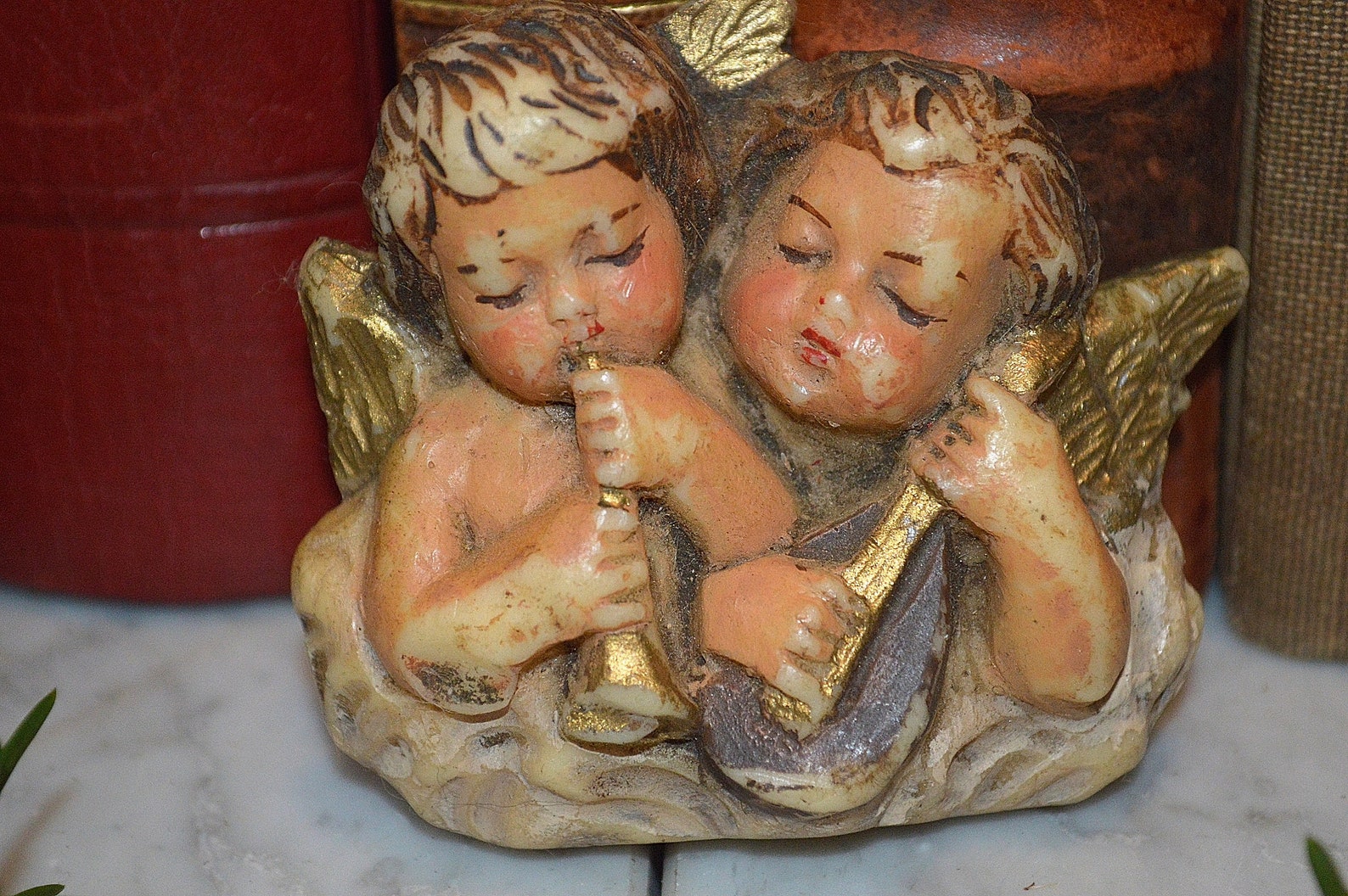 Vintage German Sculpted Wax Cherubs Angels With Wings Lightly | Etsy