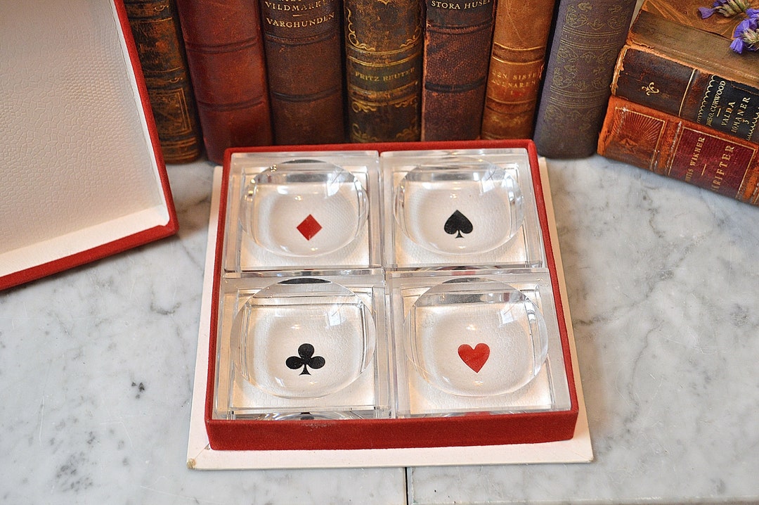 Vintage Baccarat Crystal Poker Card Theme Pluton Salt Caviar Nut Dips ...