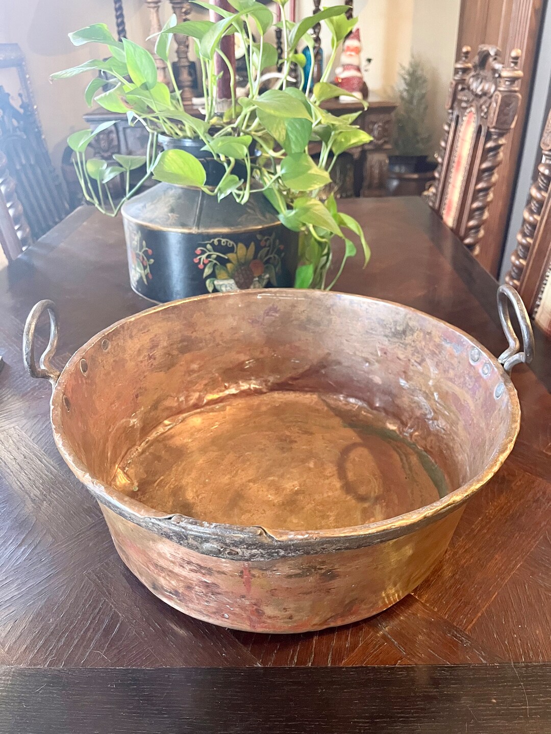 Antique Large French Copper Pot Kitchen Jam Preserves Pan Iron Handles ...