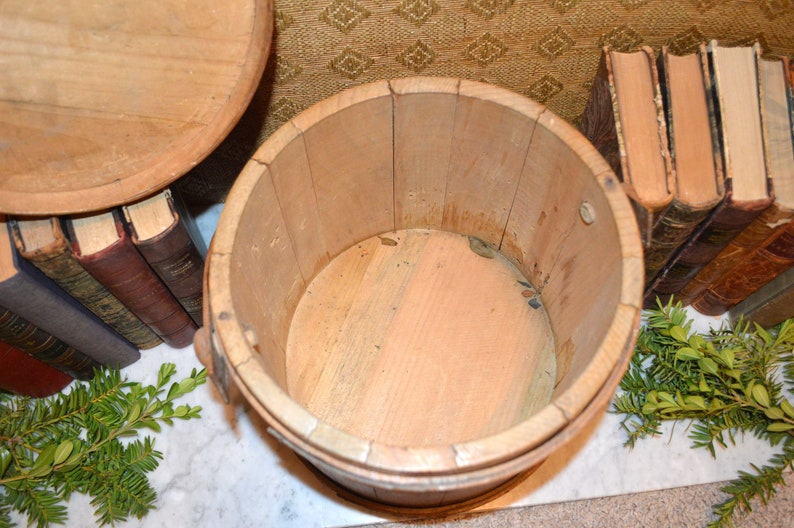 Antique English Firkin Wood Butter Etched Cow Design With Handle ...