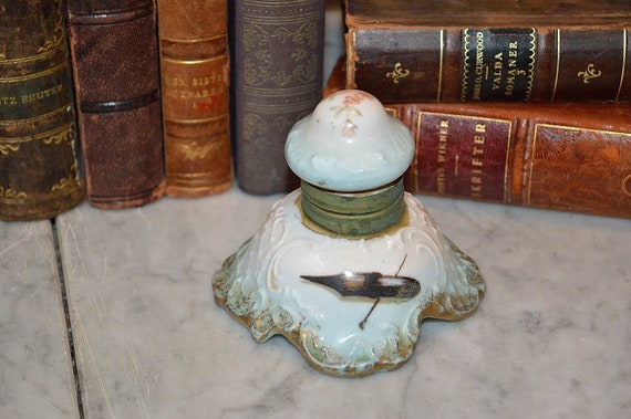 Antique French Inkwell Bottle Ink Pot Pale Blue Porcelain - Etsy