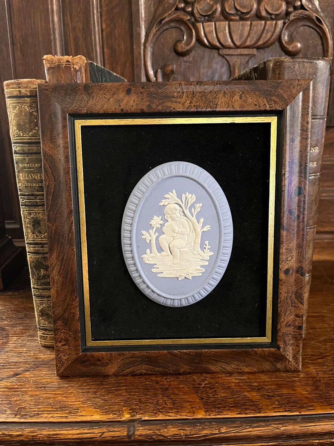Vintage English Jasperware Blue Cherub Framed Medallion Plaque - Etsy
