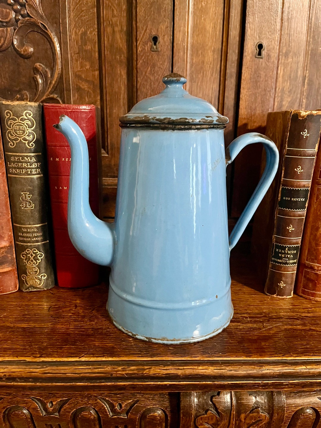 Vintage French Enamel Blue Coffee Pot Kettle - Etsy