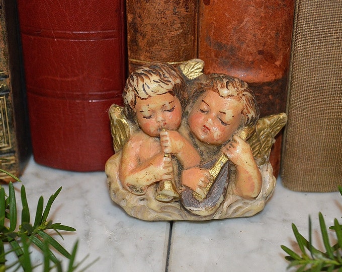 Vintage German Sculpted Wax Cherubs Angels With Wings Lightly Painted ...