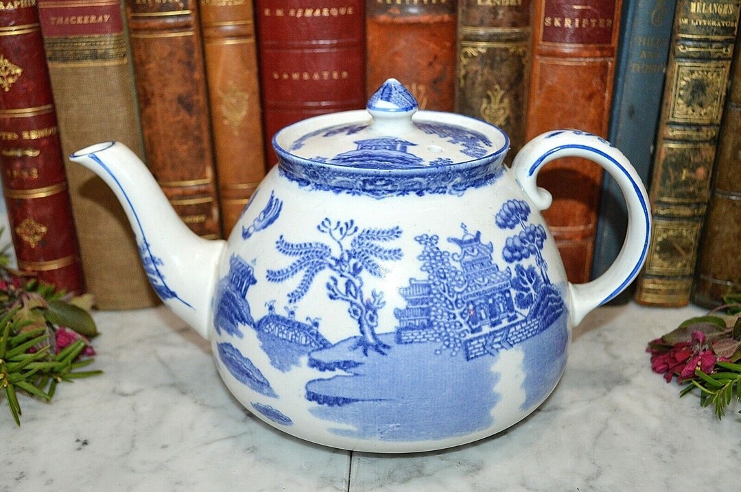 Antique Gibson & Sons Burslem England Blue Willow Teapot Transferware ...