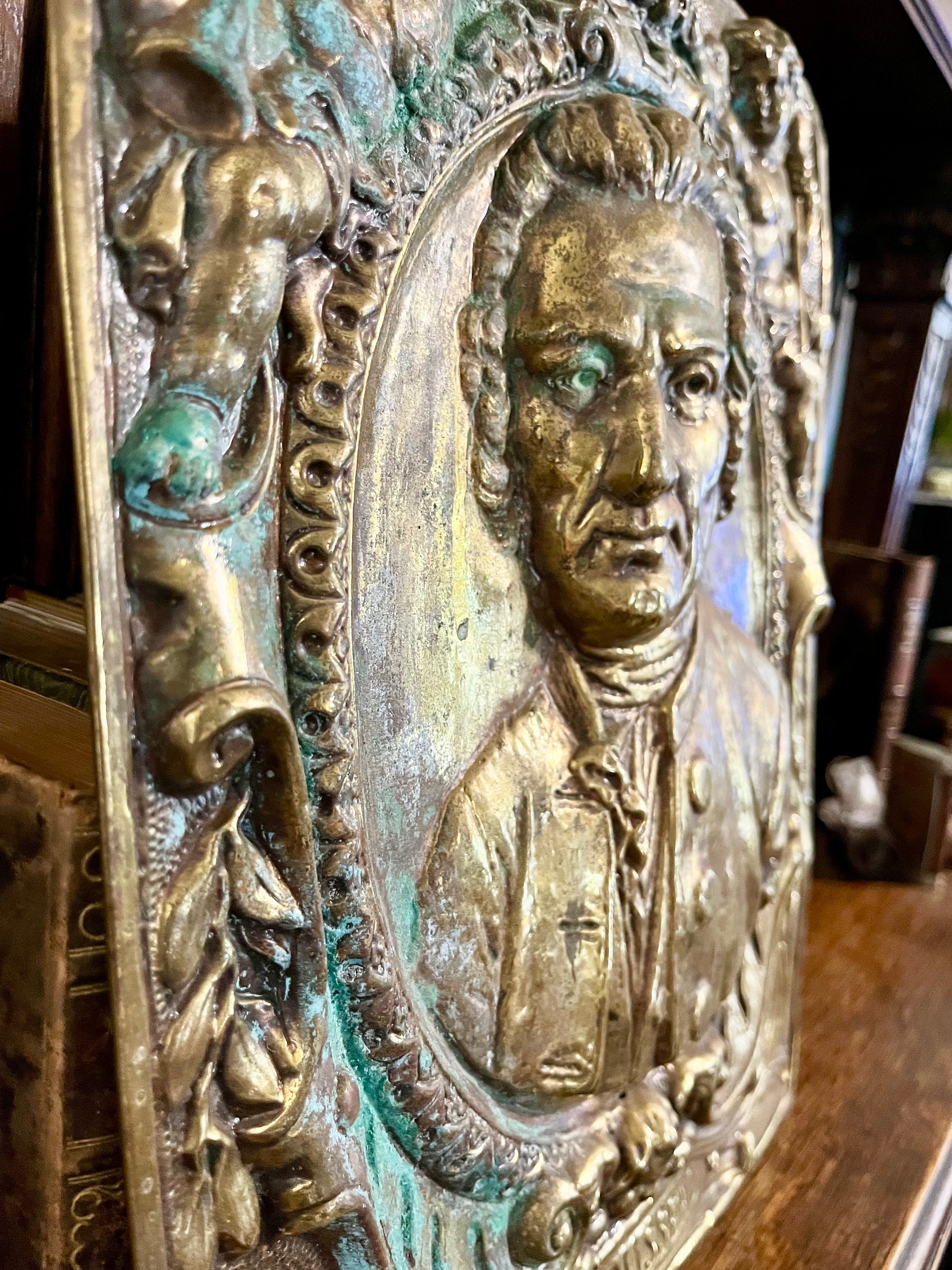 Antique French Philosopher JJ Rousseau Brass Wall Mount Relief Plaque ...