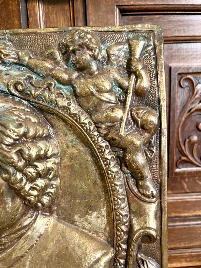 Antique French Philosopher JJ Rousseau Brass Wall Mount Relief Plaque ...