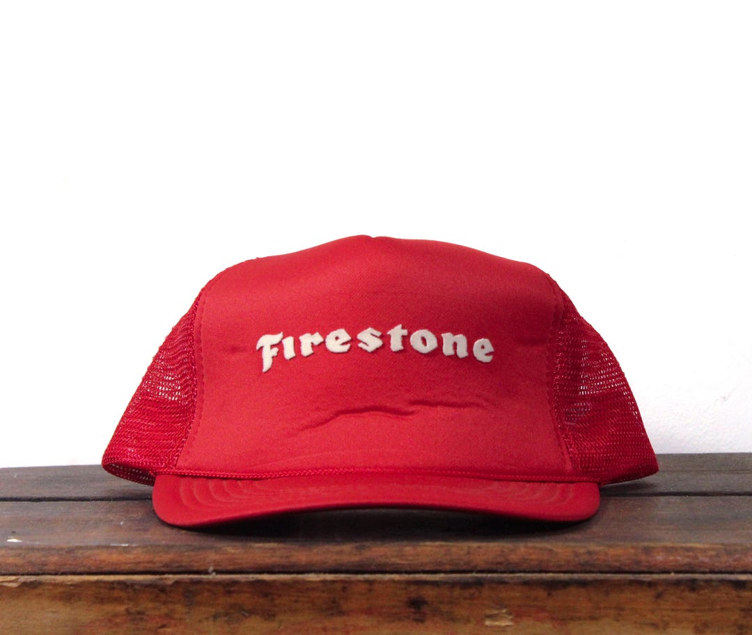 Vintage 80s Firestone Tires Racing Mechanic Garage Trucker Hat Snapback ...