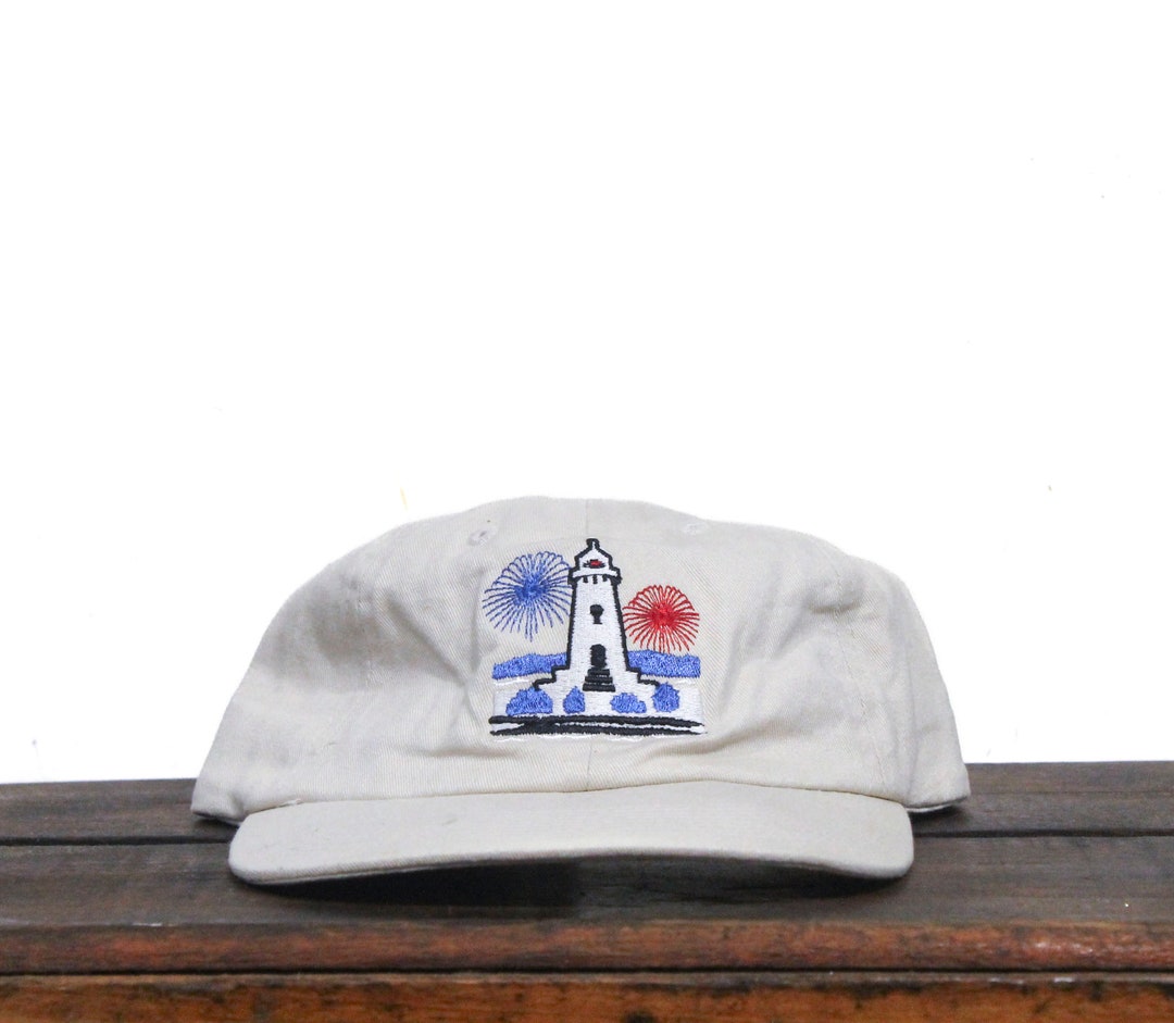 Vintage Lighthouse Ocean Coastal Ship Boat Unstructured Strapback Hat ...