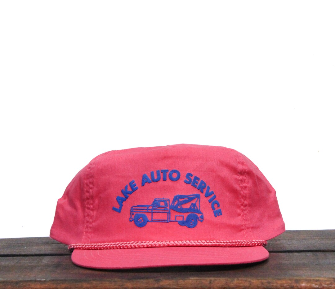 Vintage Pink Snapback Trucker Hat Baseball Cap Lake Auto Service Tow ...