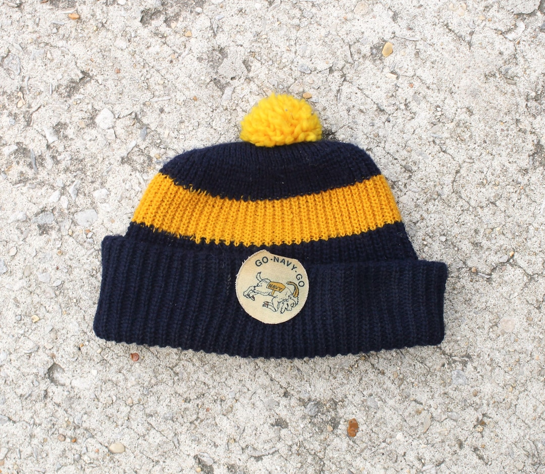 Vintage 70s Go Navy Go Bill the Goat Mascot Naval Academy Beanie Knit ...
