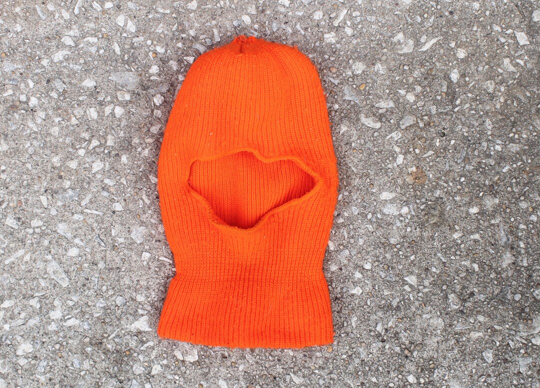 Vintage 80s Blaze Hunter Orange Full Face Balaclava Pullover Robber Ski ...
