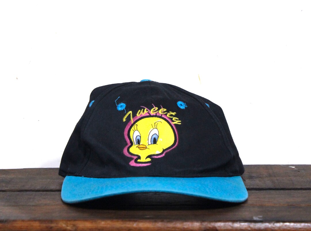 Vintage 90s Tweety Bird Looney Toons Cartoon Elastic Strapback Hat ...