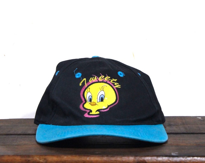 Vintage 90s Tweety Bird Looney Toons Elastic Strapback Hat Baseball Cap ...