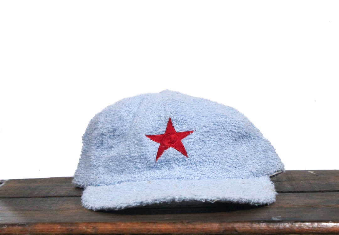 Vintage 90s Pale Blue Terrycloth Towel Material Red Star Unstructured ...