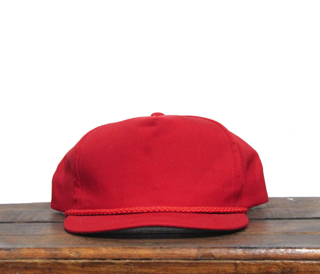 Vintage 90s Blank Bright Red Rope Brim Trucker Hat Snapback Baseball ...