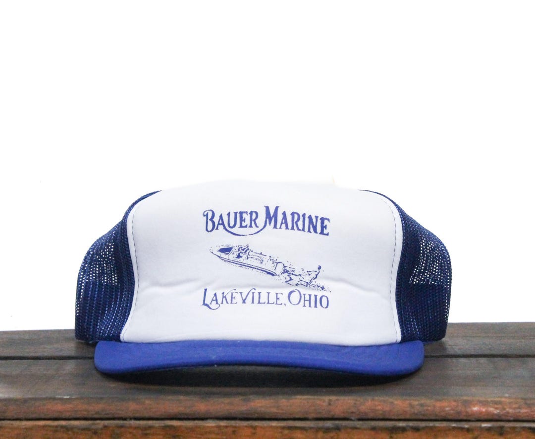Vintage Trucker Hat Snapback Baseball Cap Bauer Marine Lakeville Ohio ...