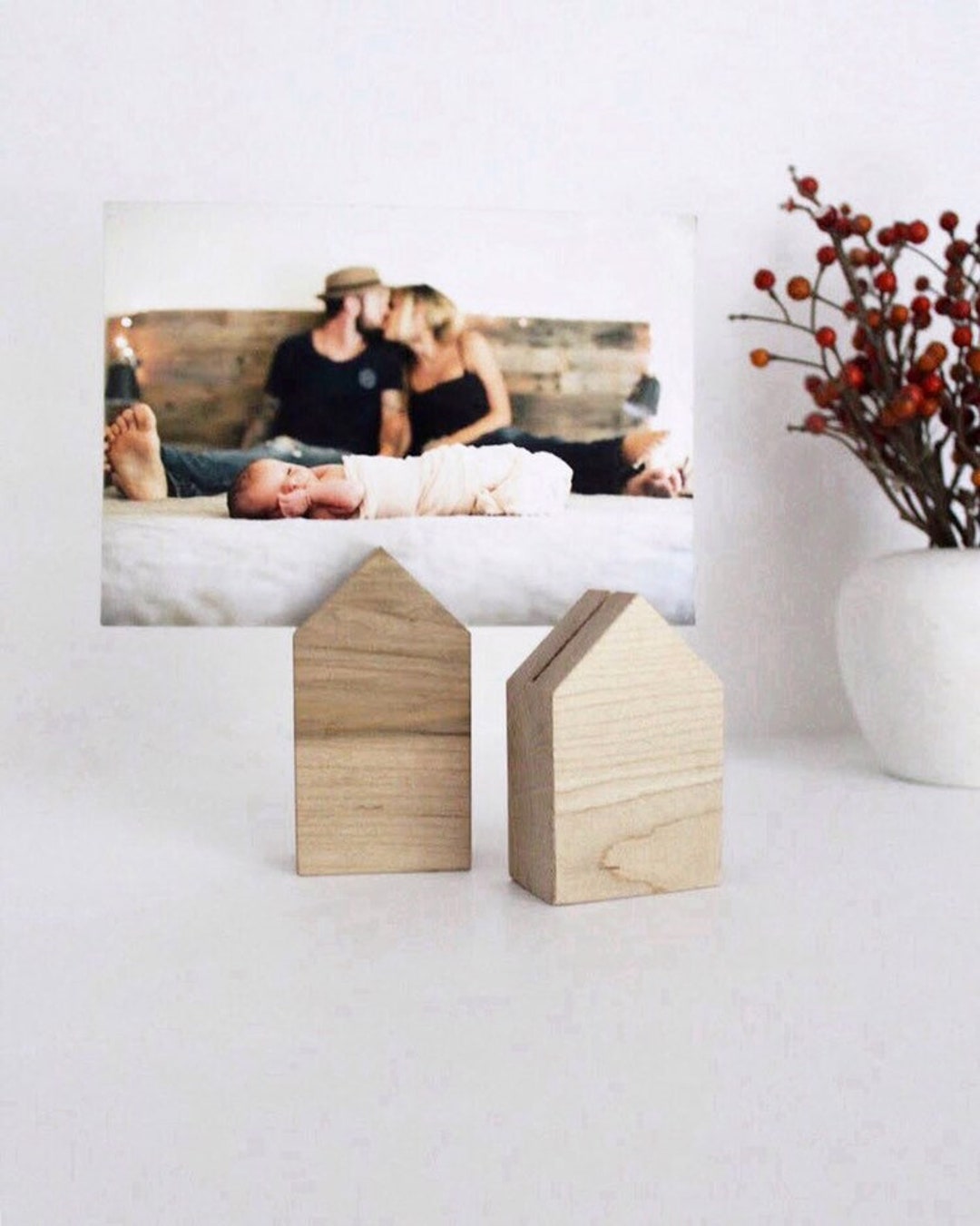 Set of 2 Wood Photo Stands - Place Card Holder - Wood Print Photo ...