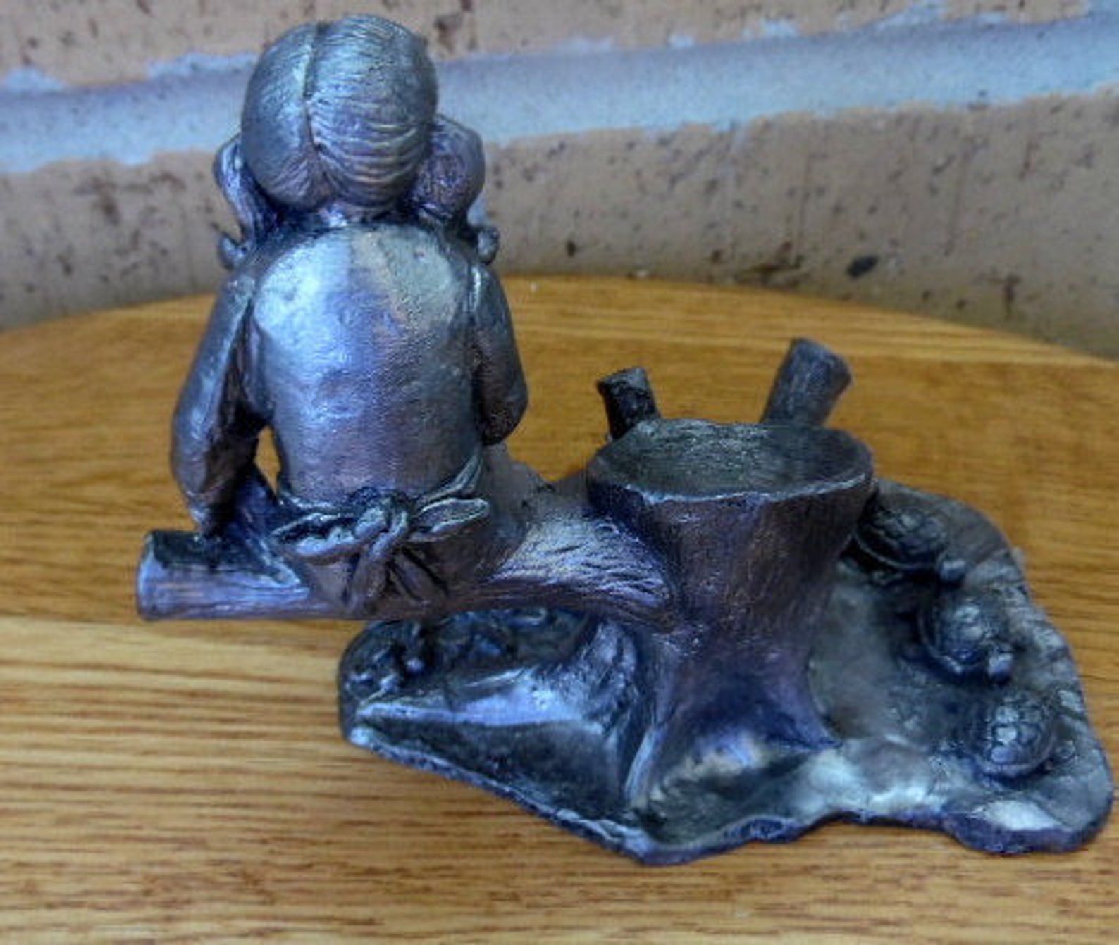 Solid Pewter Statuette Little Girl Sitting on Log Turtles - Etsy