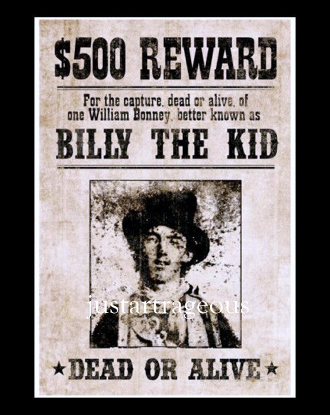 Billy the Kid-western-wanted Sign., Cowboy Art, Famous Outlaws. Antique ...
