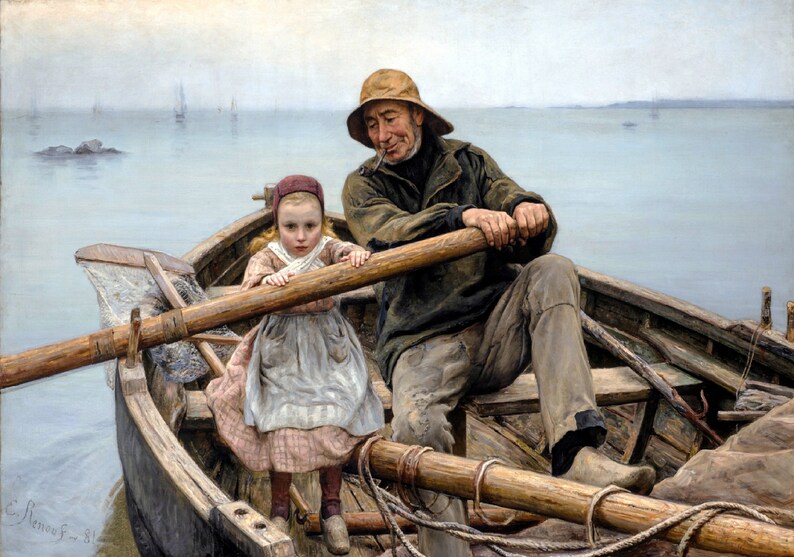 Helping Hand, 1881, Emile Renouf, Old Fisherman Helping Young Girl to ...