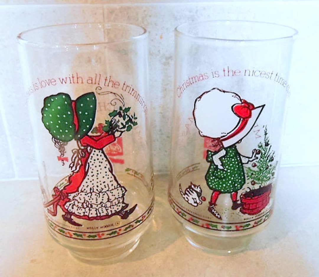 Pair Of 1970s Hollie Hobbie Christmas Coke Coca Cola Glasses 6