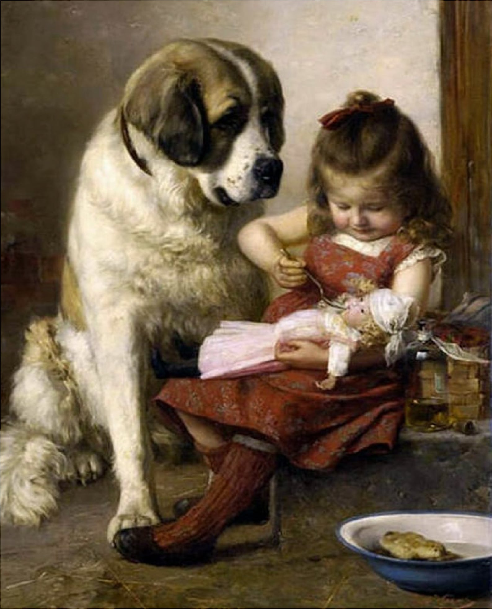 Paul Hermann Wagner Best Friends, Before 1837, St. Bernard Dog, Girl ...