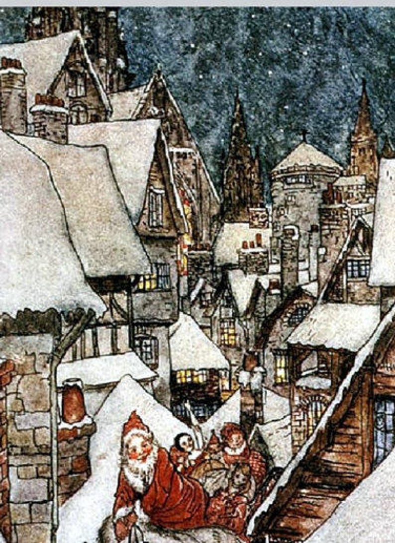 Arthur Rackham, the Night Before Christmas, 1931, Santa, Sled, Toys ...