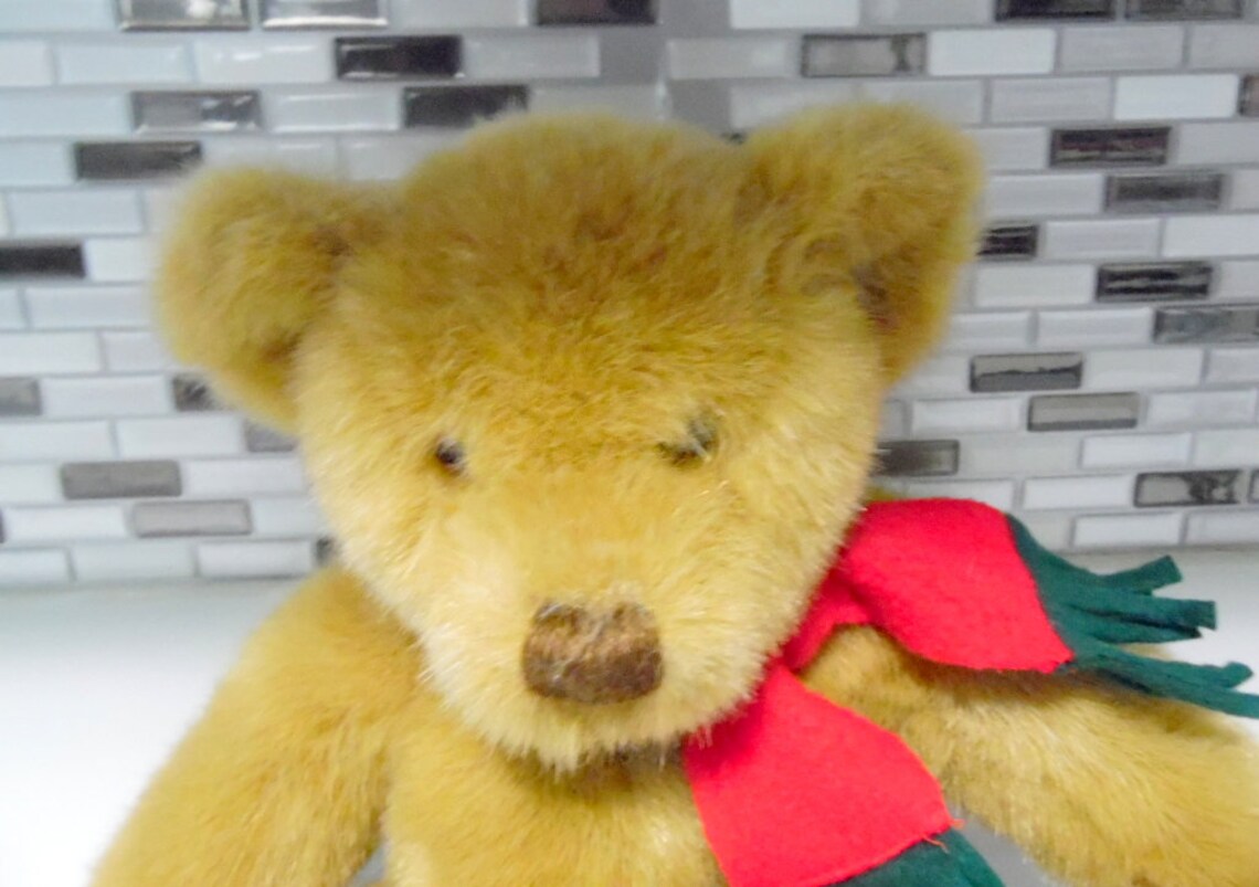 Douglas Cuddle Toy Tan fuzzy Bear red and Green scarf Brown | Etsy