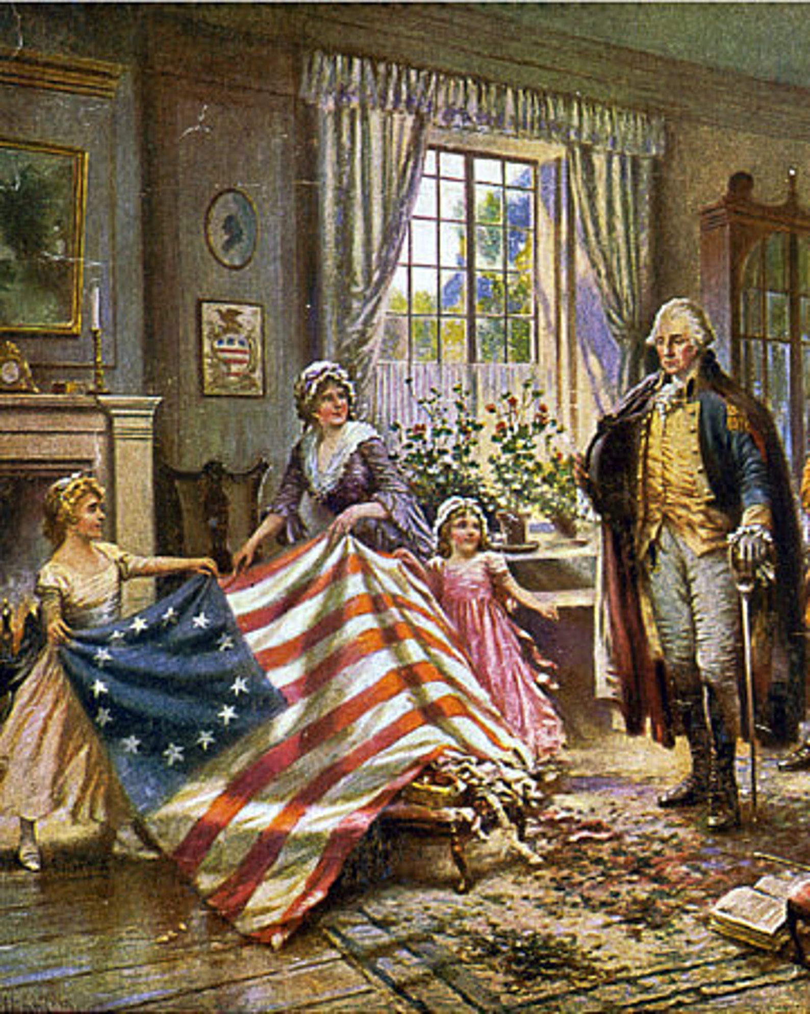George Washington With Betsy Ross, Designing the 1st American Flag, US ...