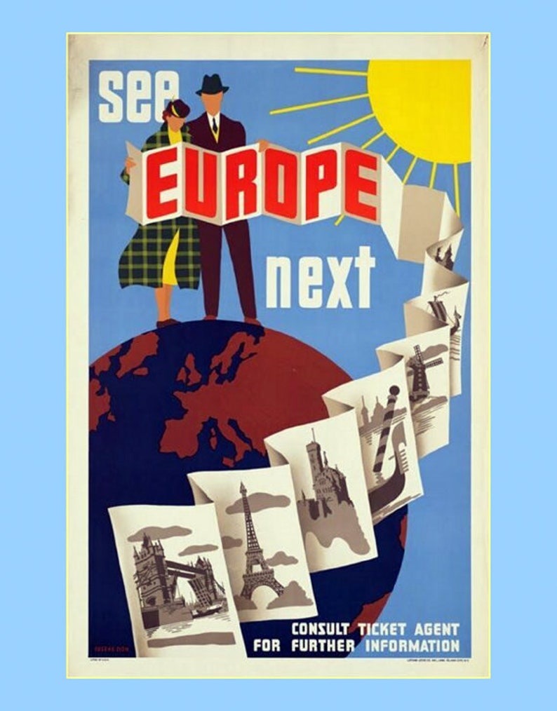 Travel Posters Vintage Tourism Poster See Europe Next - Etsy
