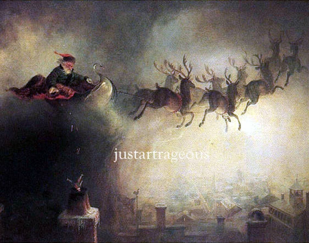 William Beard, Santa Claus, Dropping Gifts to Chimney, Sleigh, Reindeer ...
