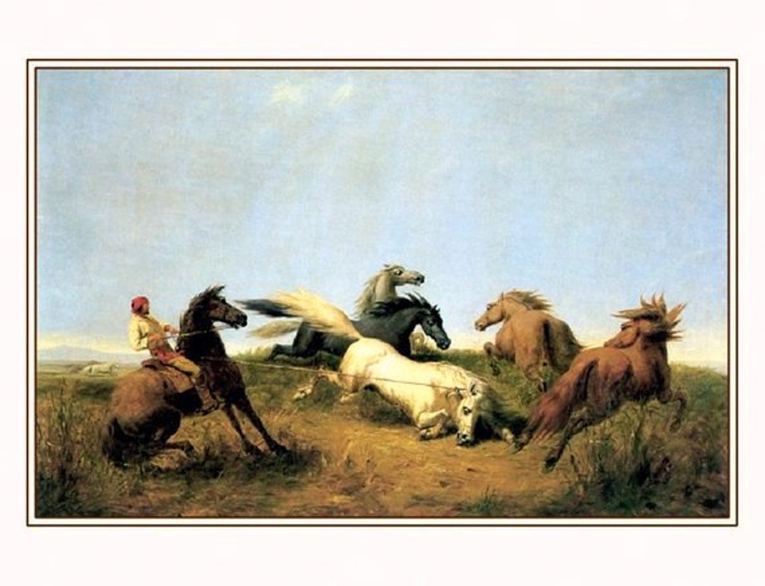 Hunting Wild Horses, the Lasso, 1846, William Farney, Western, Cowboys ...