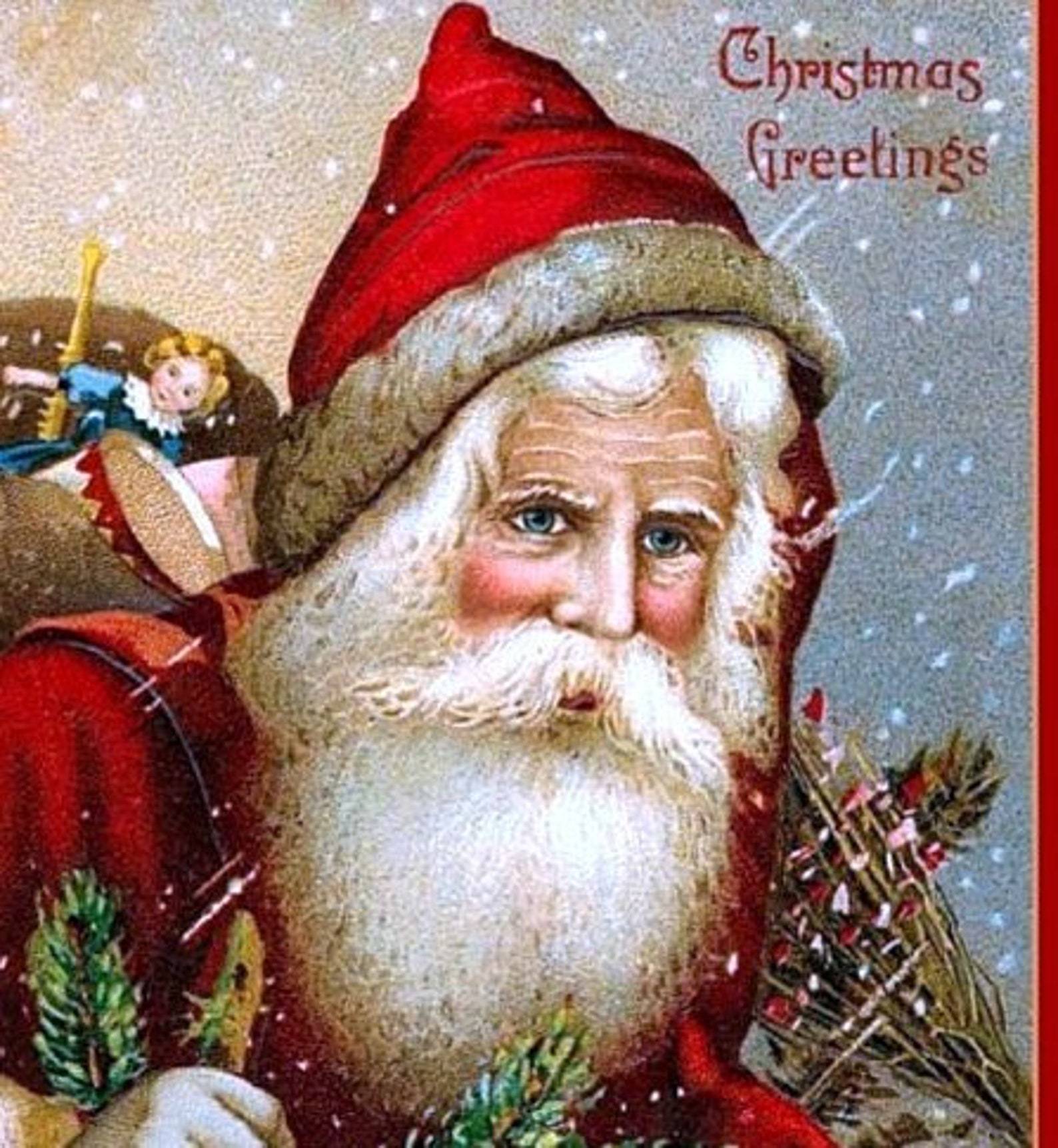 Victorian Santa With Bag of Antique Toys Christmas Holidays | Etsy