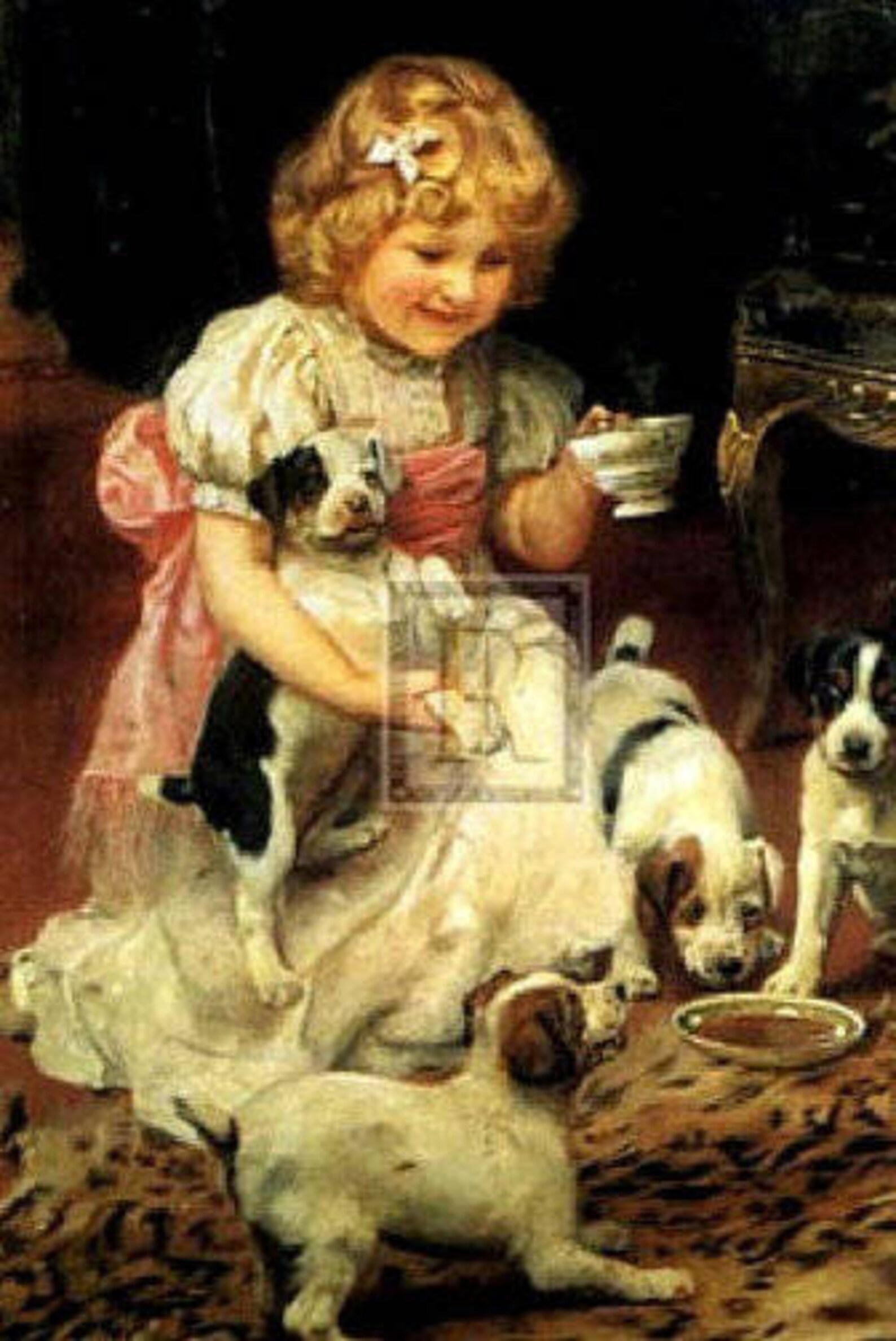 Arthur John Easley Tea Time Kittens Girl Canine Dog | Etsy