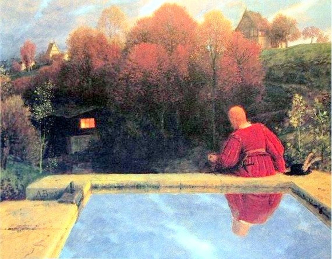 Arnold -böcklin Die Heimkehr in 1887 in the Landscape of Autumn 11x14 ...