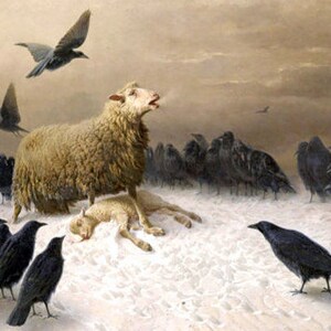 August Friedrich Schenck, Anguish, 1880, Sheep, Lamb, Death, Crows ...