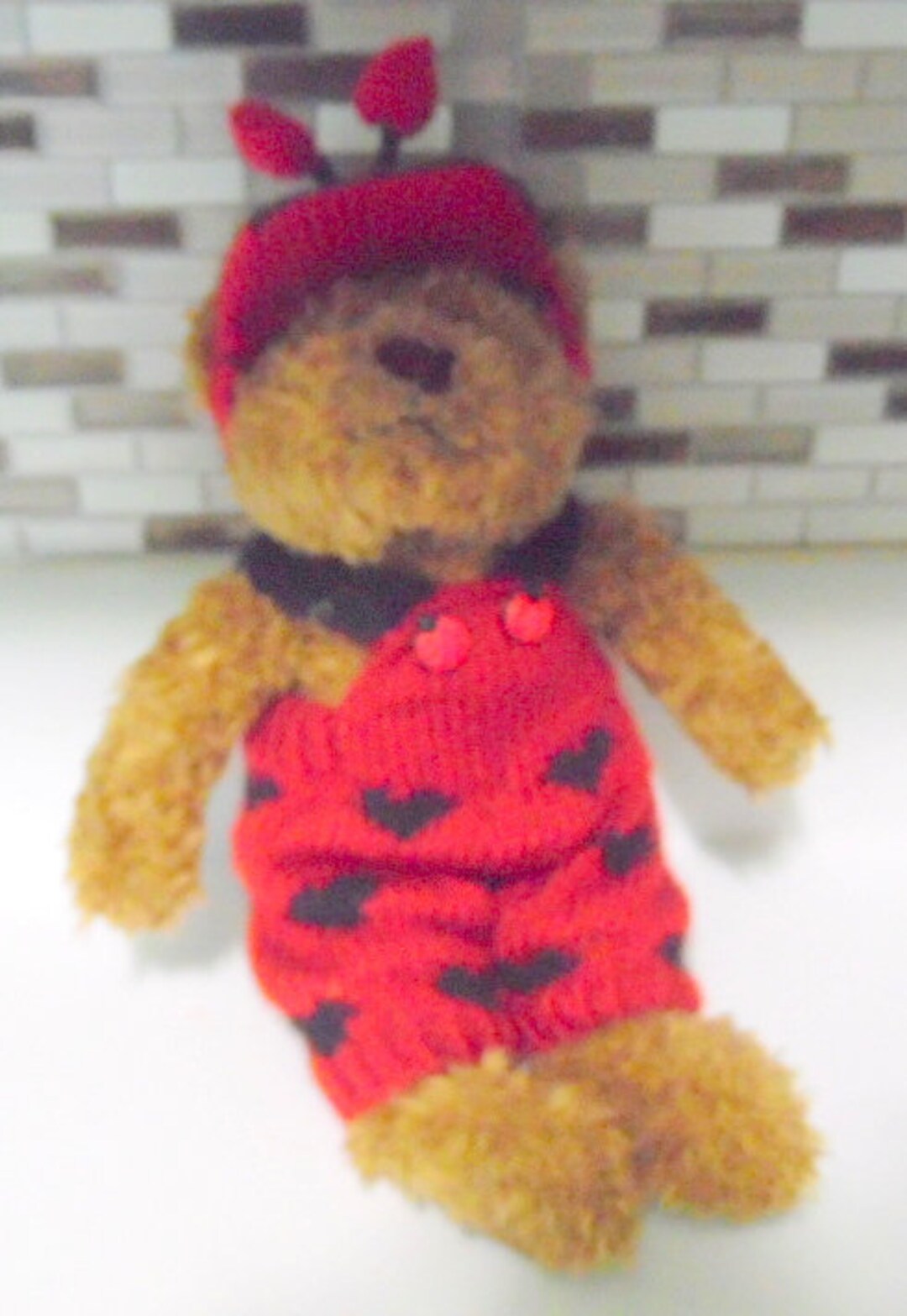 Fuzzy Brown Lady Bug Teddy Bear, 12, Good Cond. Wearing Red Knit ...