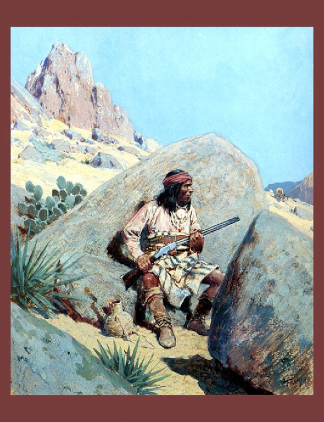 Apache Ambush, 1892, Henry Farney, Gouache Painting, Cowboy Art Print ...