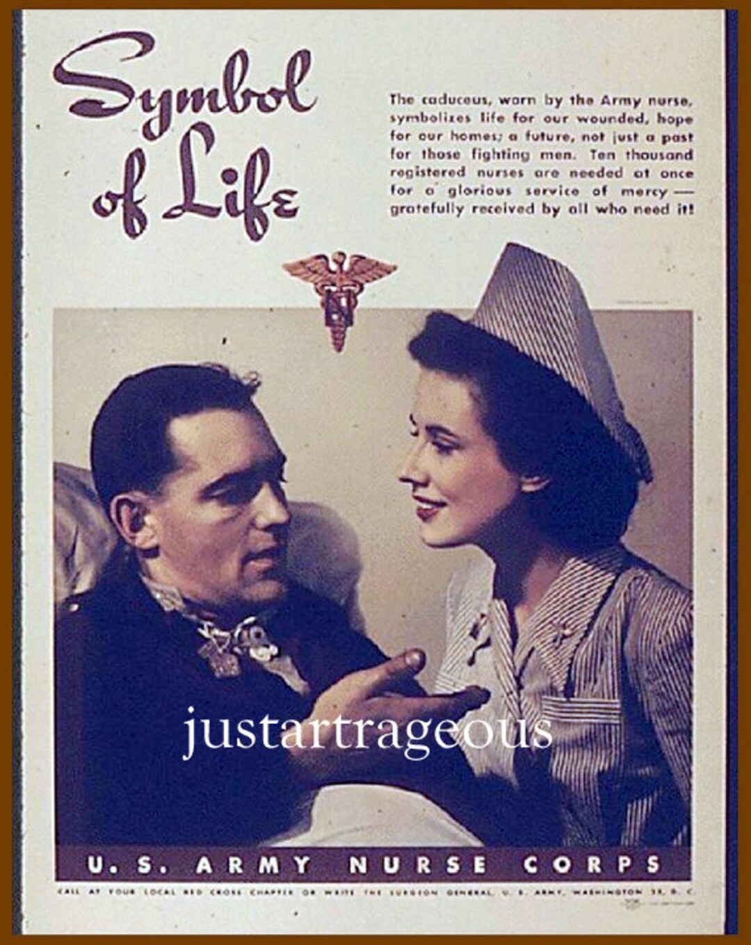 WWII Nursing Recruitment Poster, Symbol of Life. US Army Nurse Corps ...