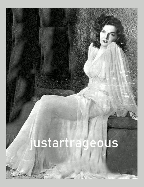 Sitting Portrait of Jane Russell Sitting in Sheer White Gown | Etsy