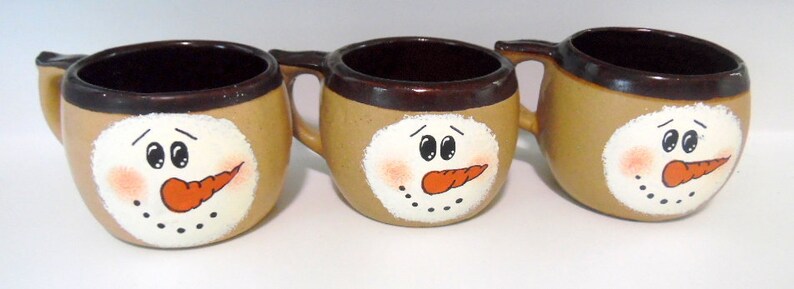 3 Jolly Snowman Hand Painted Coffee Mugs Camel Color With - Etsy
