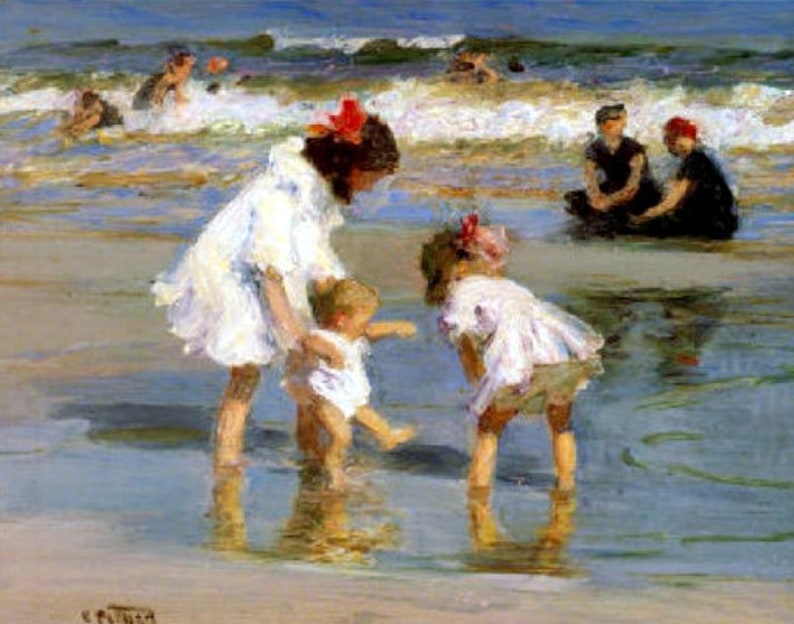 Children Playing at the Seashore, Claude Monet, Ocean, Boy, Girl ...