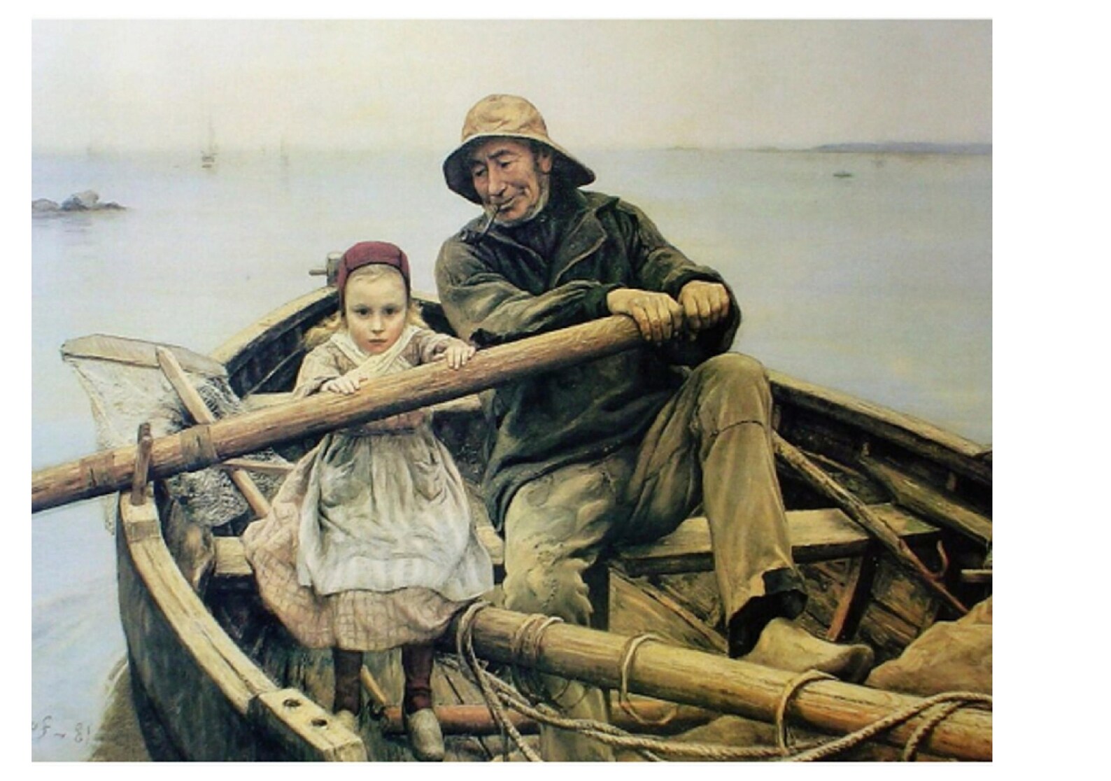 Helping Hand, 1881, Emile Renouf, Fisherman, Boat, Oars, Girl 11x14 ...