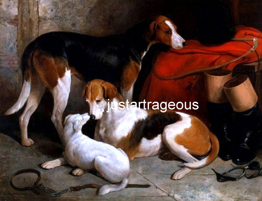 William Barraud, A Couple of Foxhounds With Terrier, 1840, Dog, Canine ...