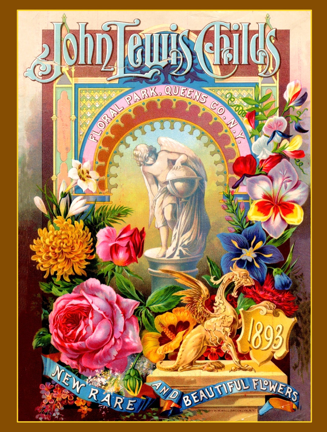 1893 John Lewis Child's Catalog Cover of Floral Flowers 11x14 Canvas ...