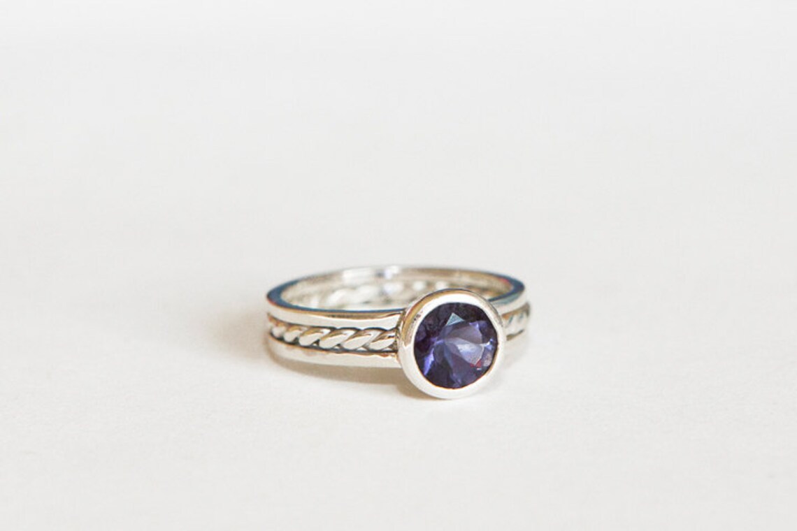 Sterling Silver Square & Twisted Wire Ring With Tapered Bezel - Etsy